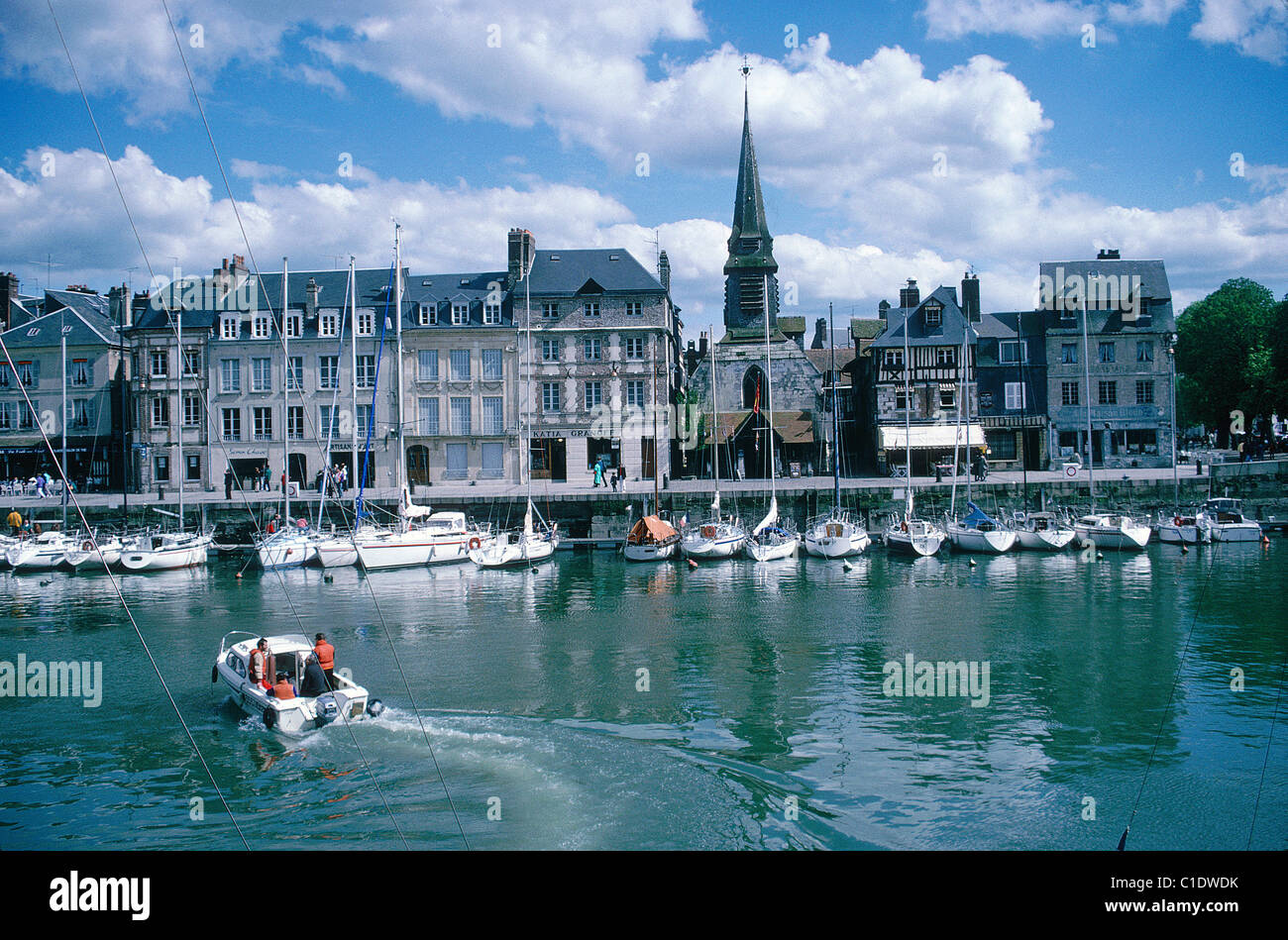 France, Calvados, Honfleur, slate house fronts on the port Stock Photo ...