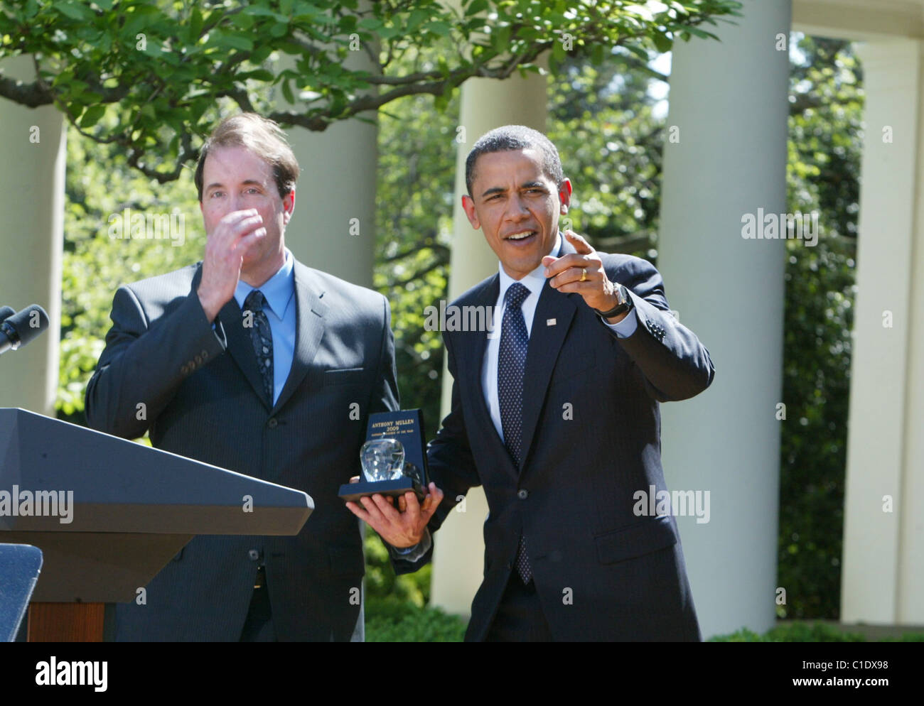 Teacher Anthony Mullen of Greenwich, Connecticut. receives the award ...