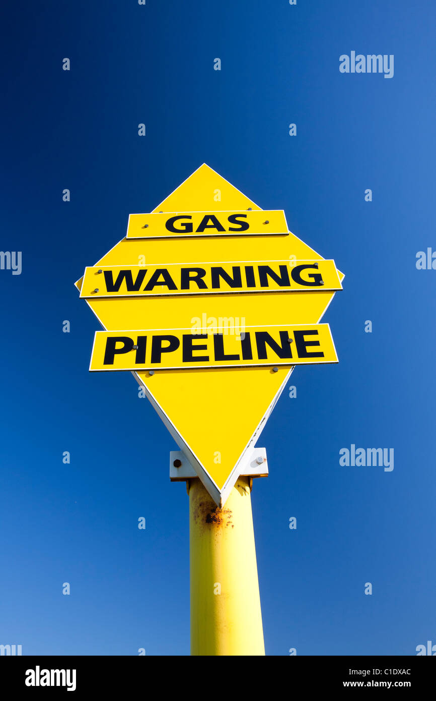 A warning sign for the gas pipeline which brings natural gas from the ...