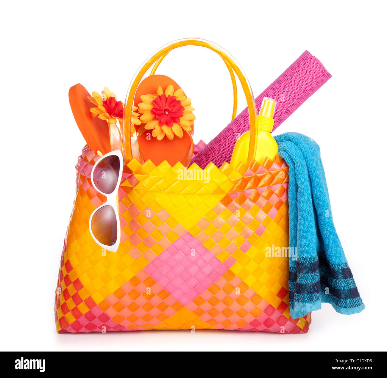 beach bag with leisure items Stock Photo - Alamy