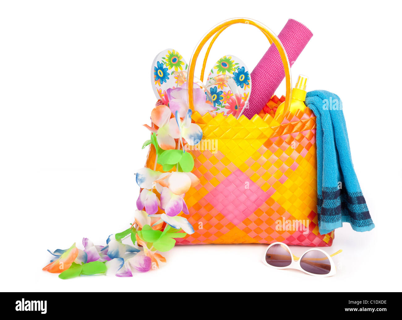 beach bag with leisure items Stock Photo - Alamy