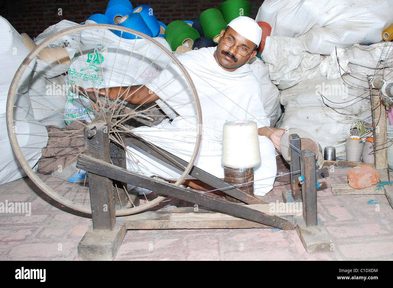 Independent candidate Sham Lal spinning cotton in Amritsar. Sham Lal ...