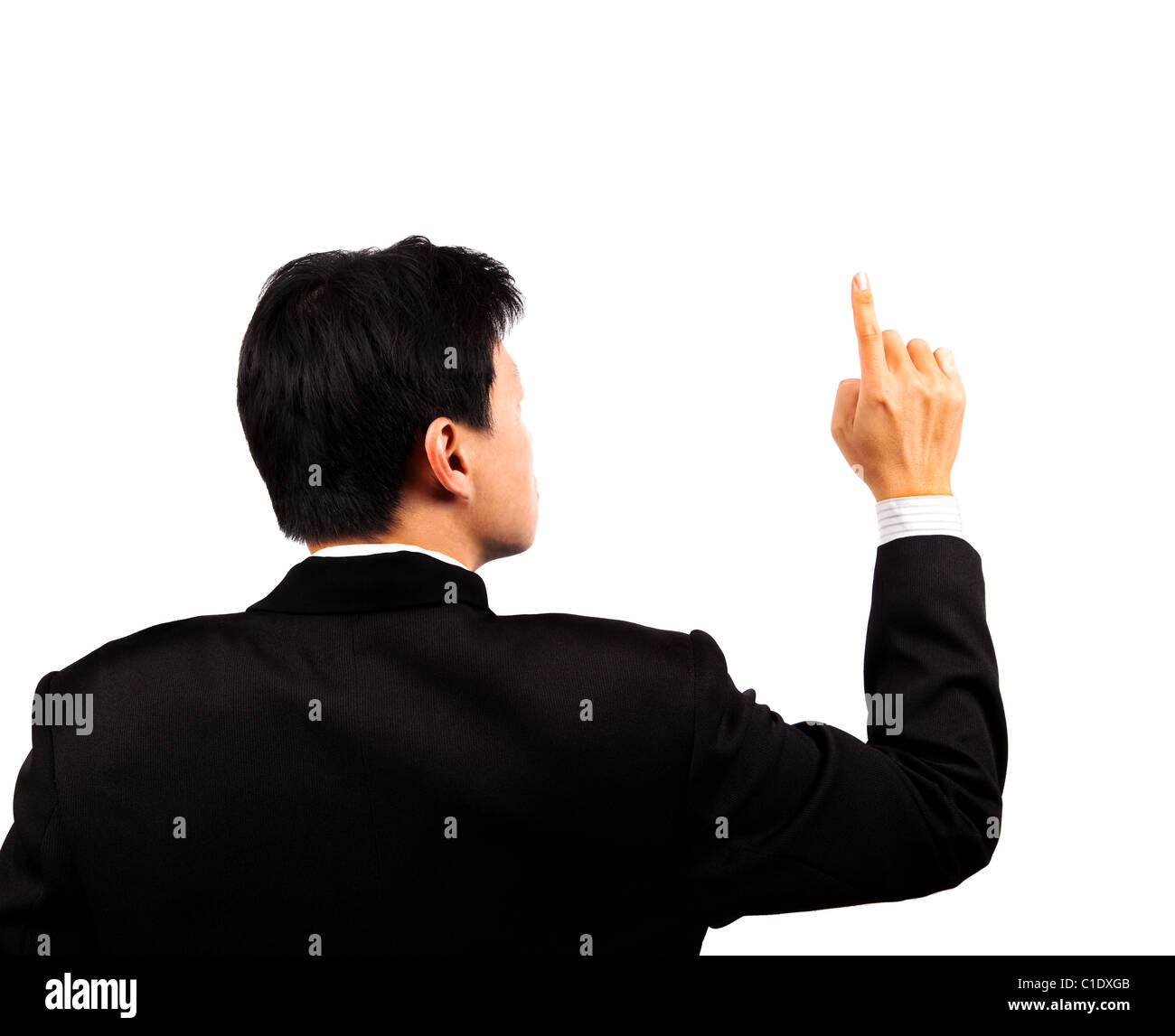 Young businessman touching screen by hand and finger Stock Photo - Alamy