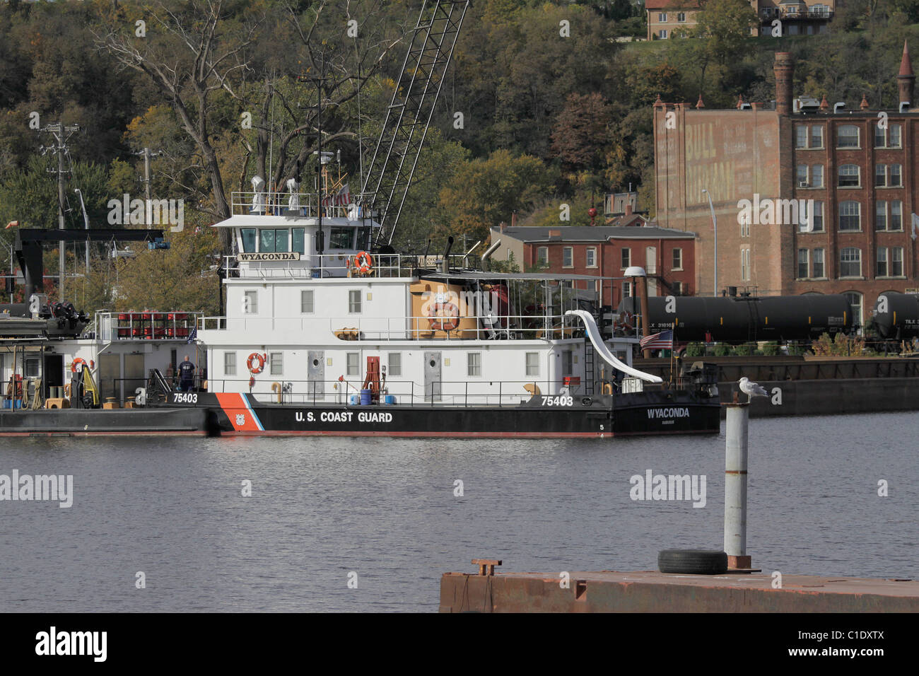 US Coast Guard tug Wyaconda in Ice Harbor, Port of Dubuque Iowa Stock ...