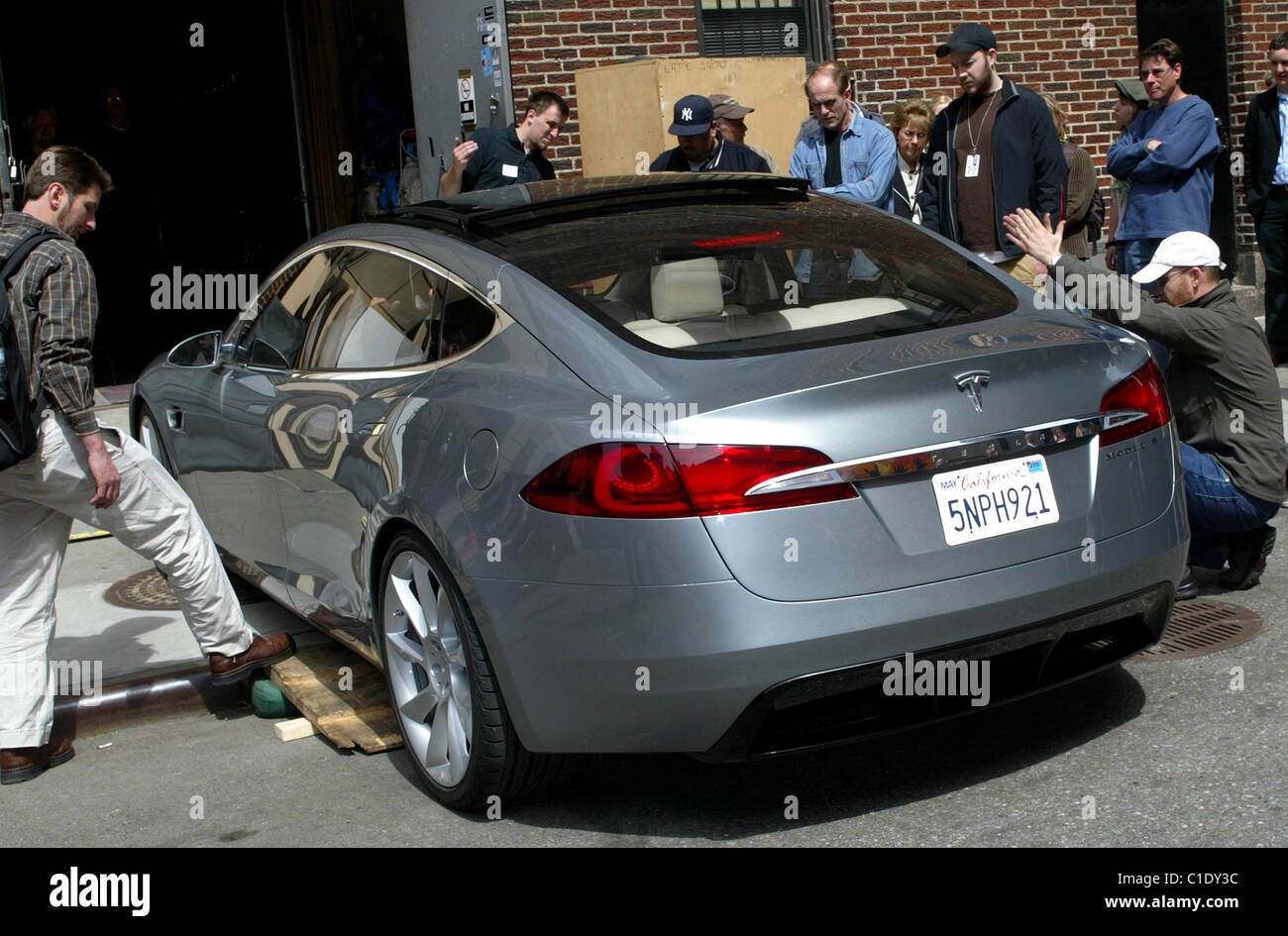Tesla Model S electric motor car outside the Ed Sullivan Theater for ...