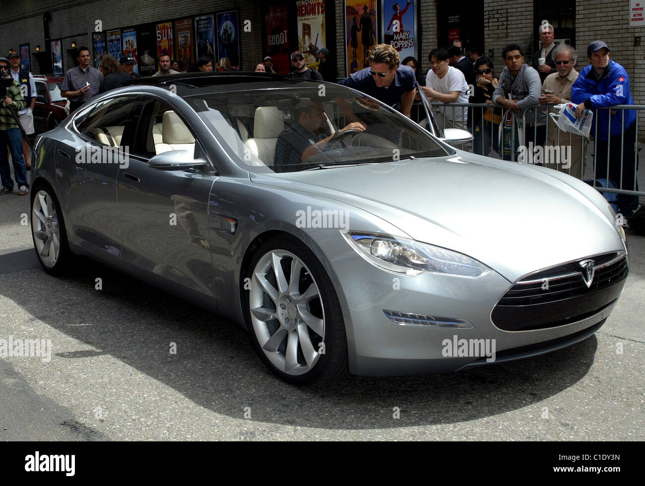 Tesla Model S electric motor car outside the Ed Sullivan Theater for ...