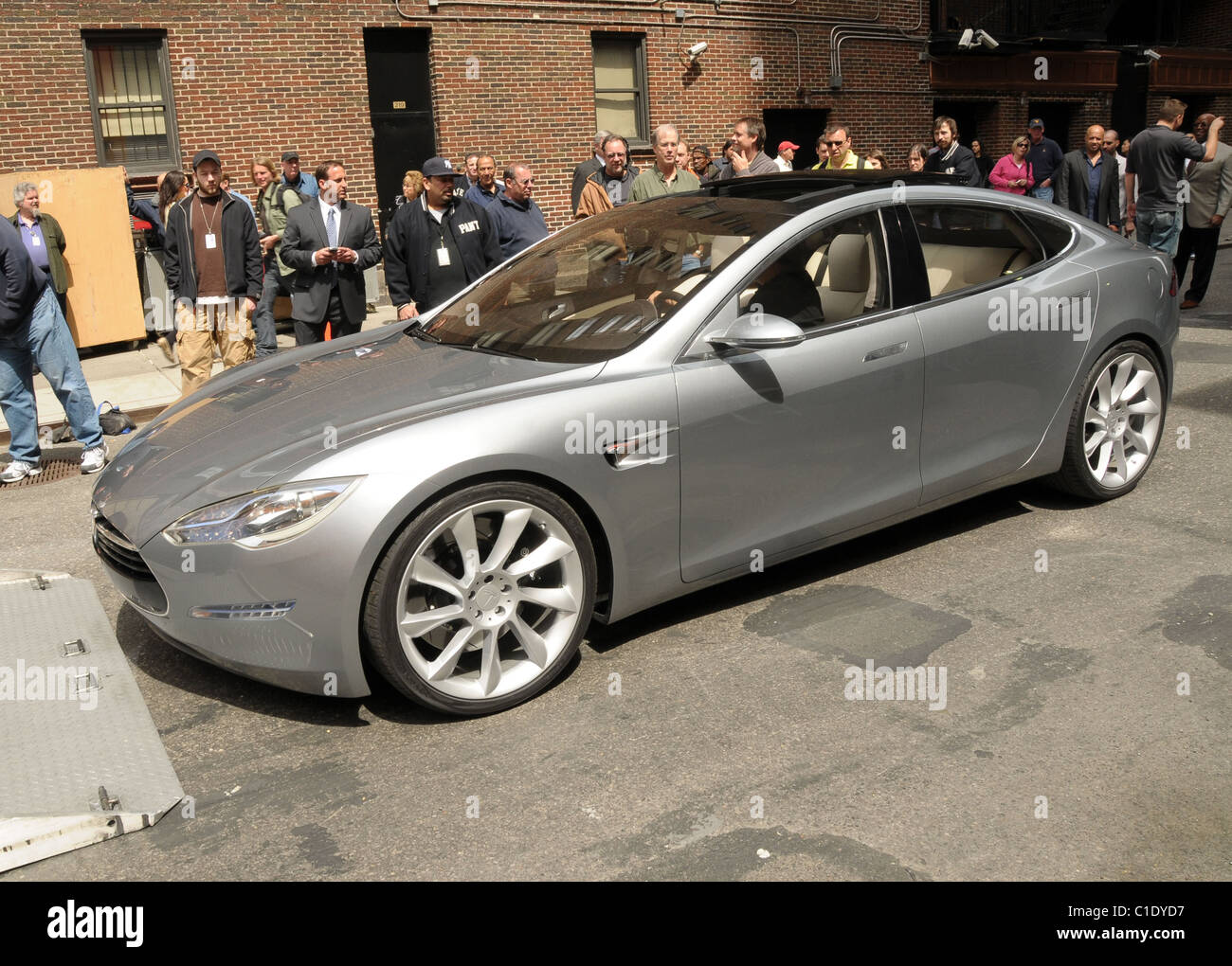 Tesla Model S electric motor car outside the Ed Sullivan Theater for ...