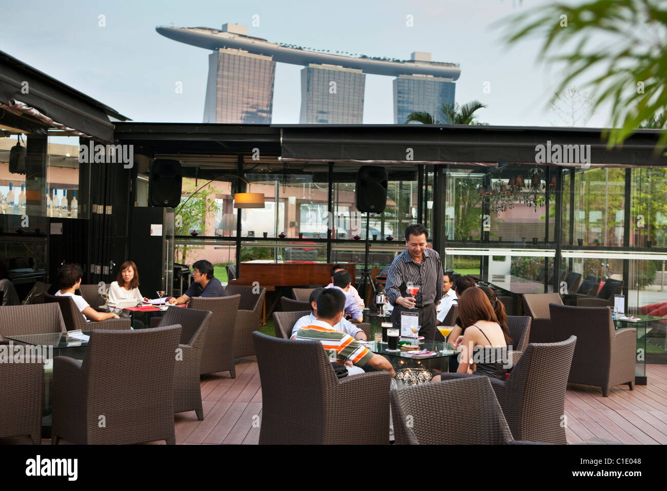 Drinks at Orgo Bar & Restaurant with Marina Bay Sands in background ...