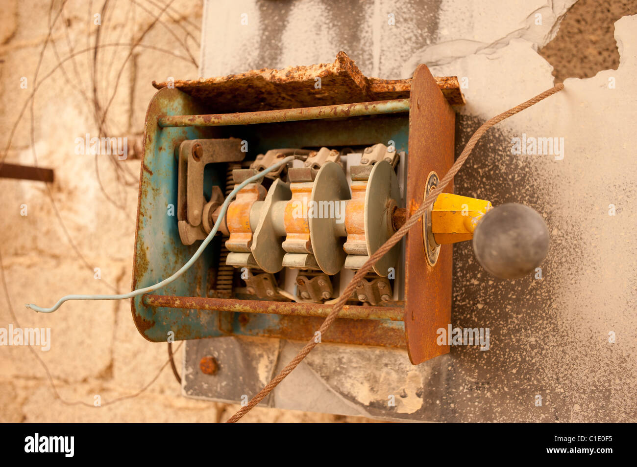 Old derelict electric circuit breaker on a grunge wall Stock Photo - Alamy