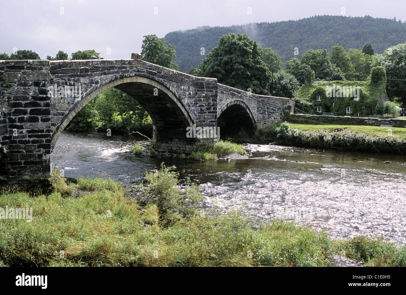 United Kingdom, Wales, Snowdonia region, Llanrwst bridge Stock Photo ...