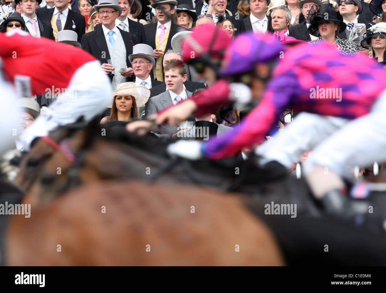 Elegantly dressed people at a horse race, Epsom, United Kingdom Stock ...