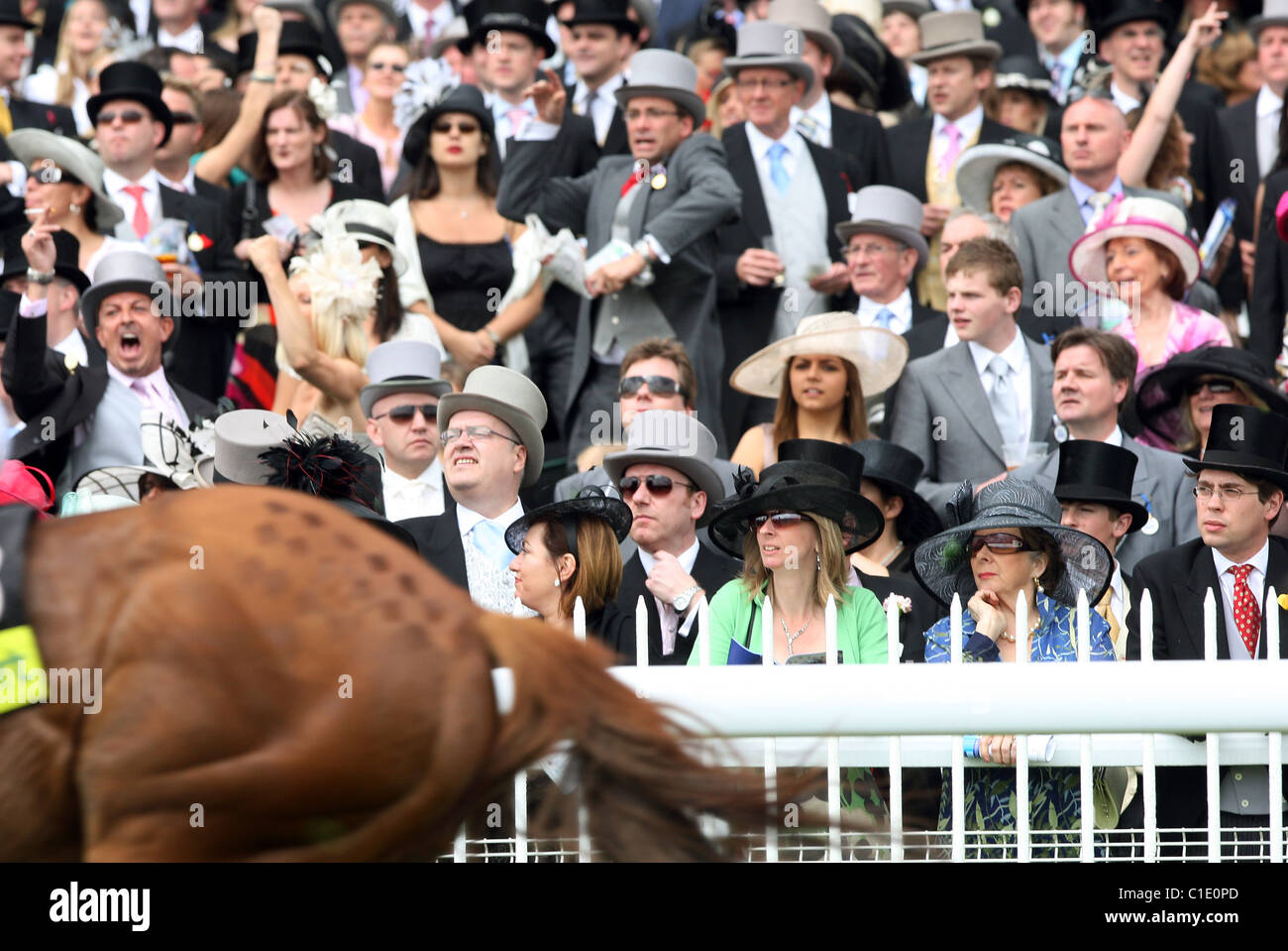 Elegantly dressed people at a horse race, Epsom, United Kingdom Stock ...