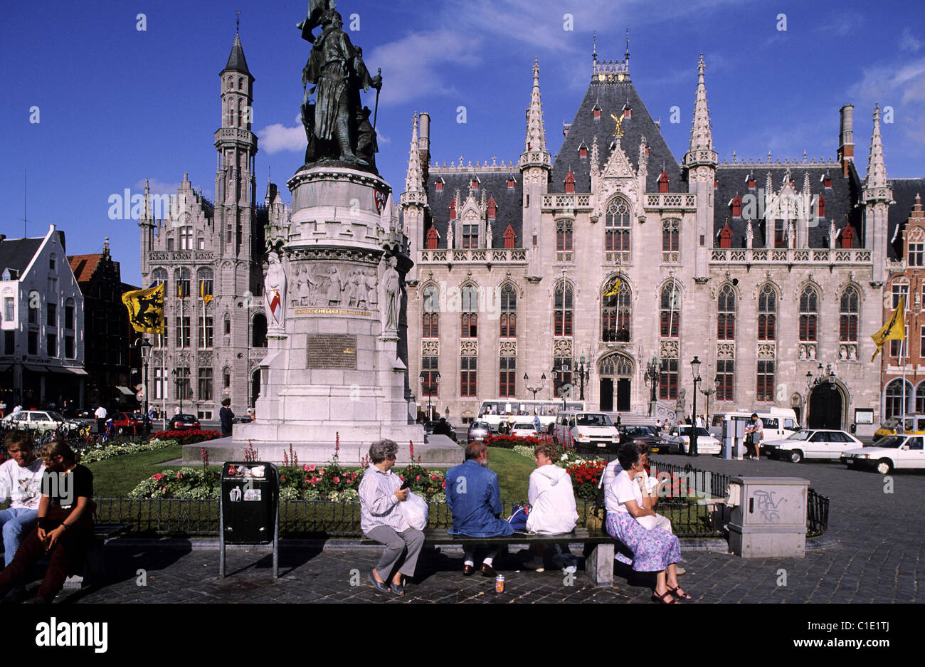 Belgium, West Flanders, Bruges, Grand Place square, provincial palace ...