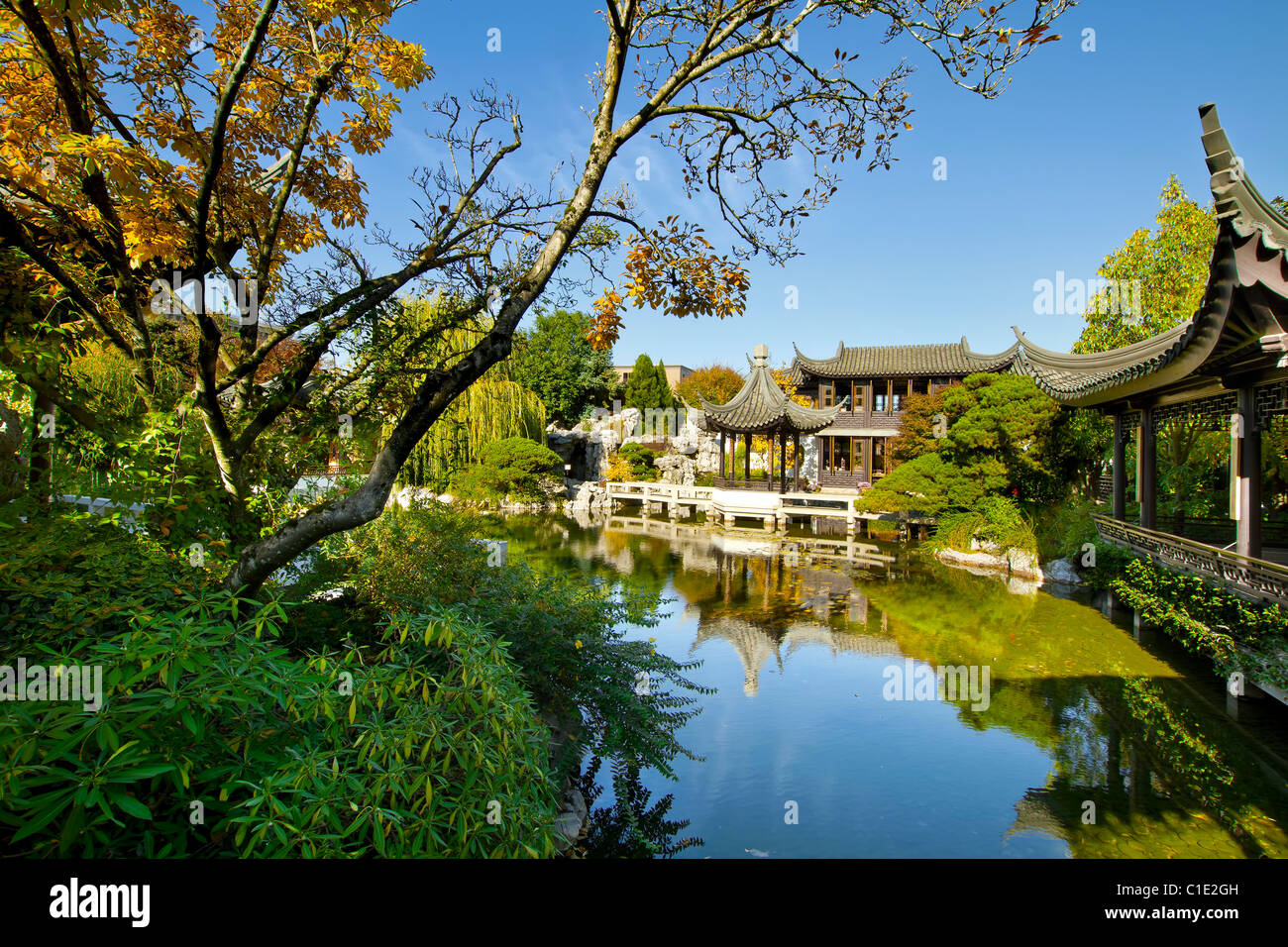 Chinese Garden Reflection by the Pond in the Fall Season Stock Photo ...
