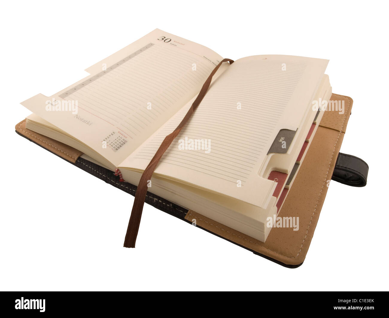 leather calendar on white background Stock Photo - Alamy