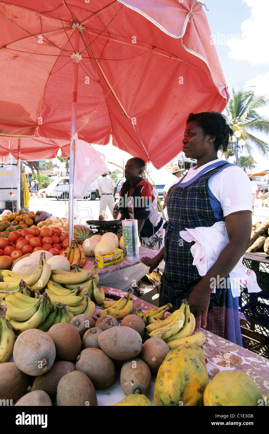France, Guadeloupe, Saint Martin Island, Marigot, the market day Stock ...