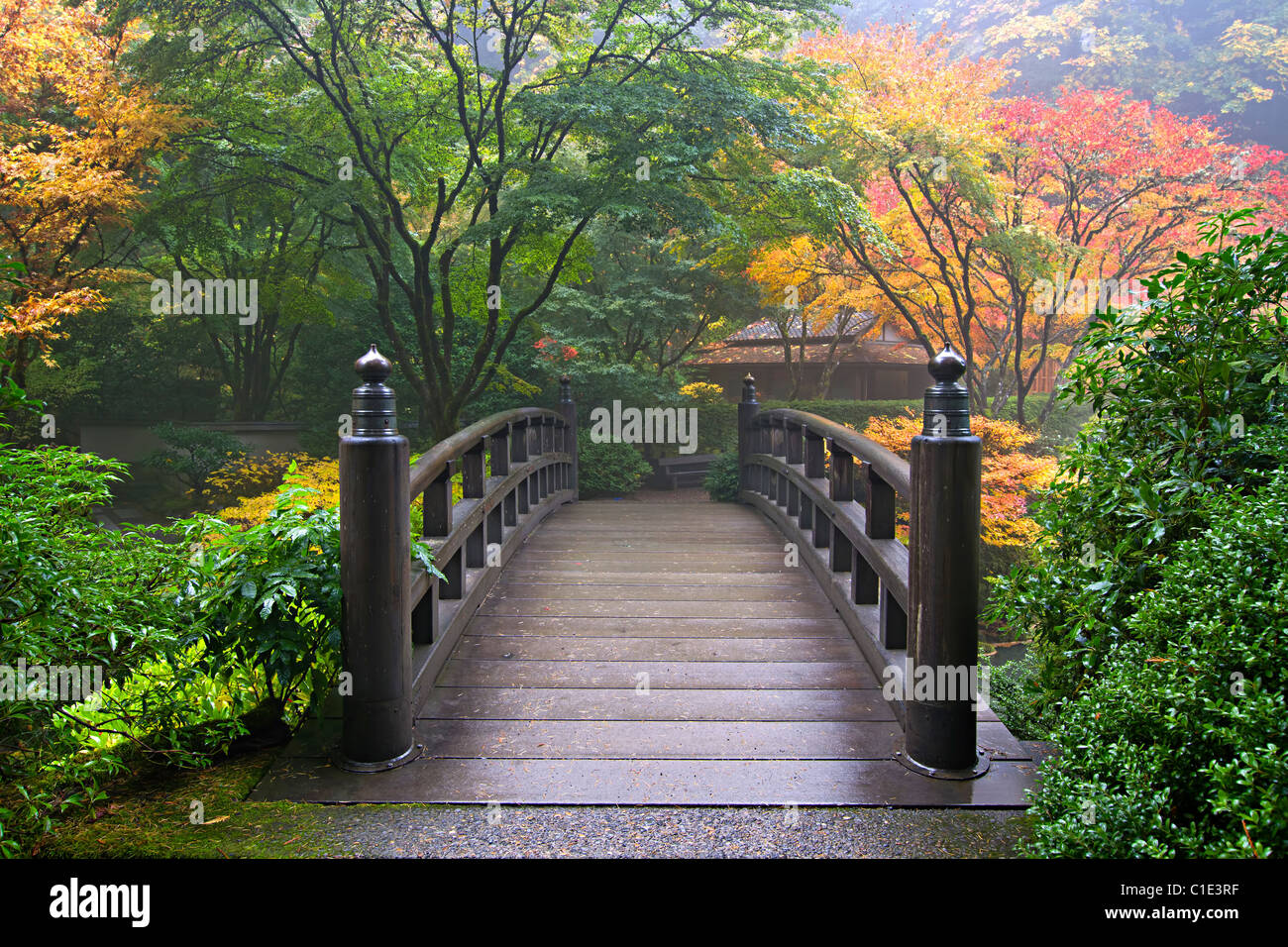 Fall colors wooden bridge hi-res stock photography and images - Alamy