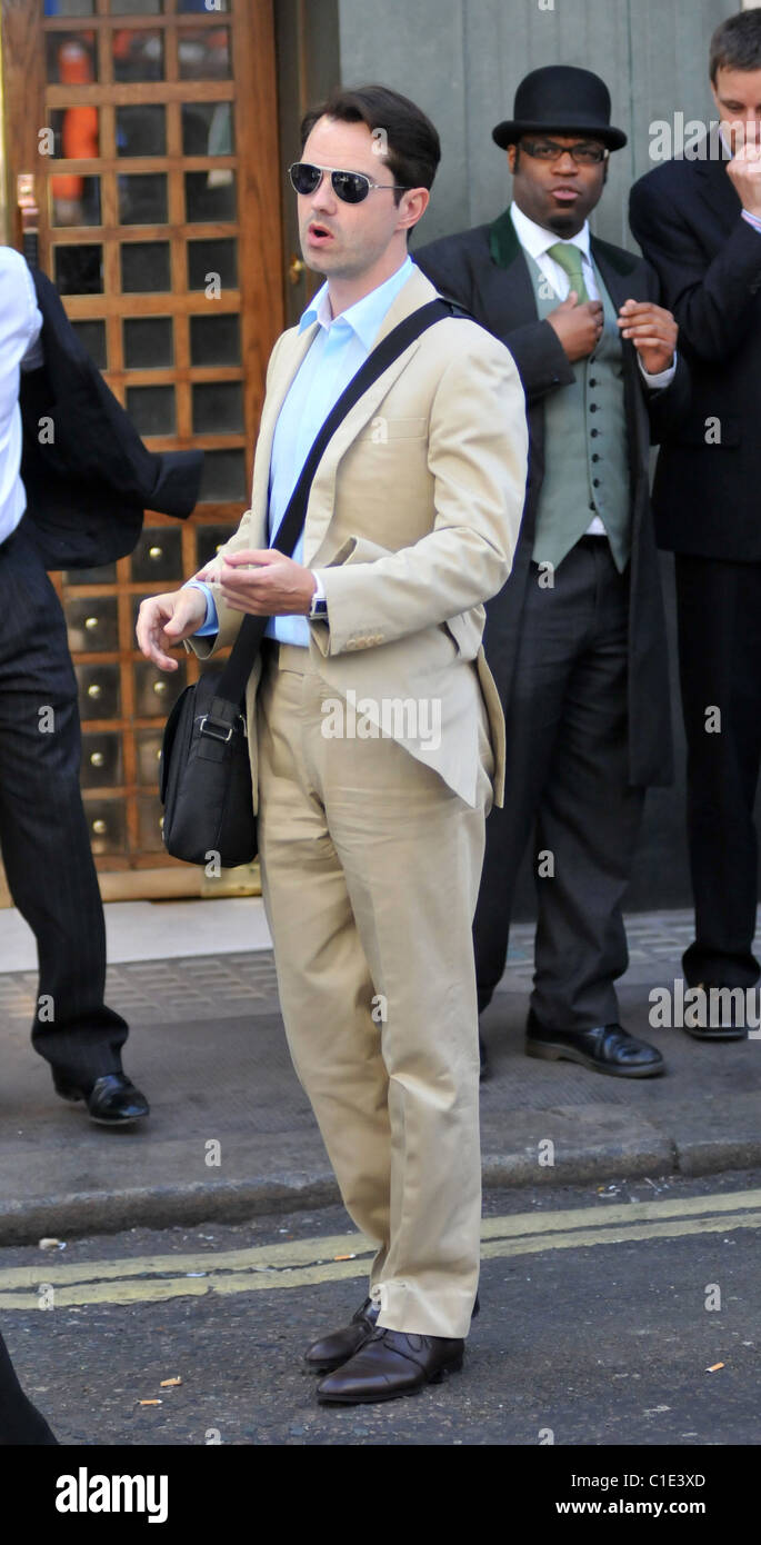 Funnyman Jimmy Carr leaving the Ivy Restaurant, wearing a beige suit ...