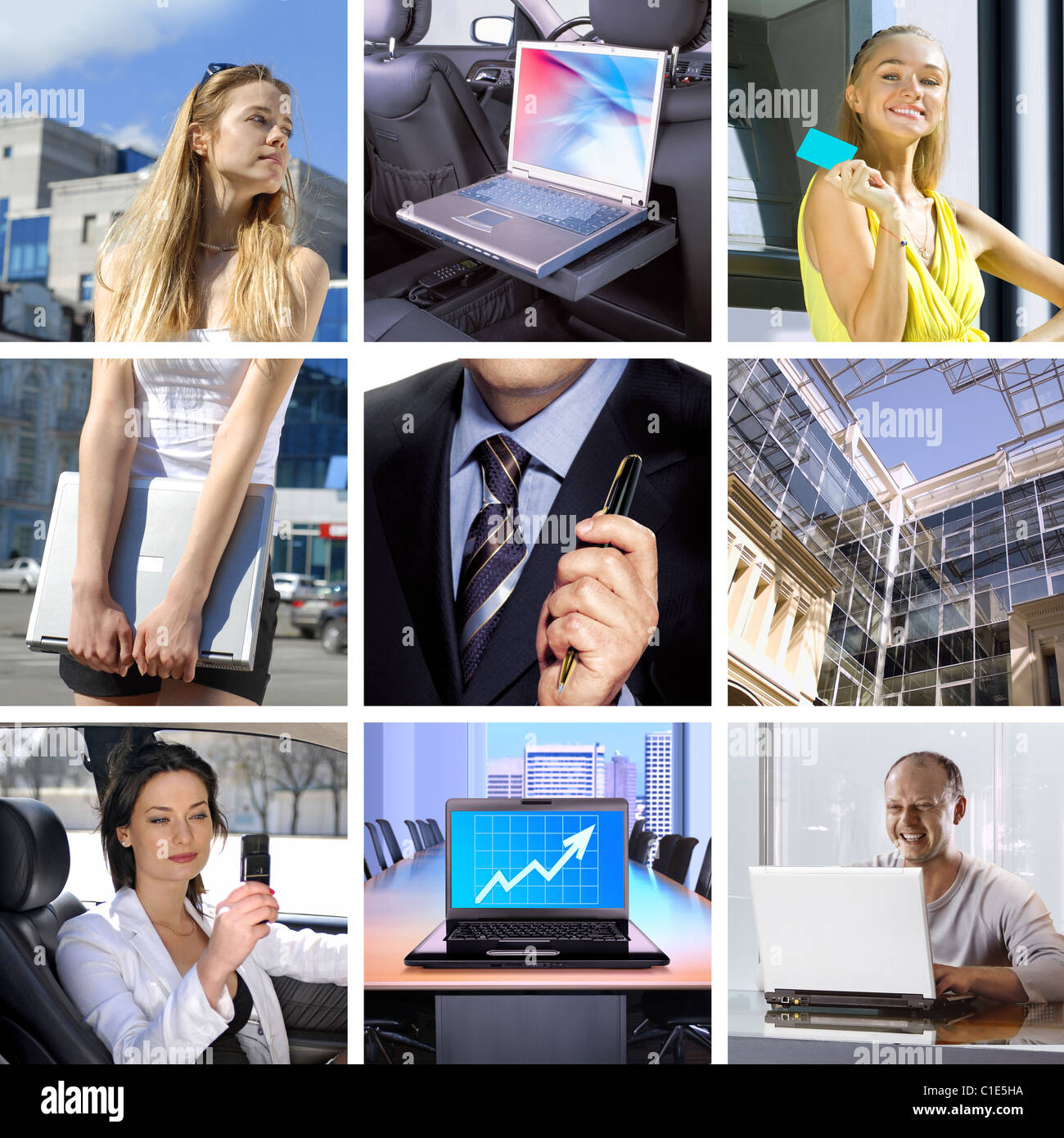 collage consisting of many pictures on business subjects Stock Photo ...