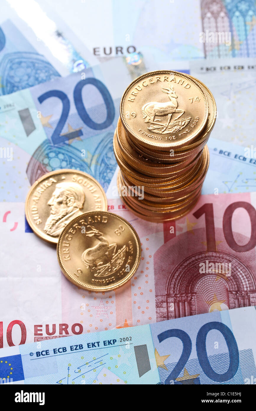 Stack krugerrands on euro notes hi-res stock photography and images - Alamy