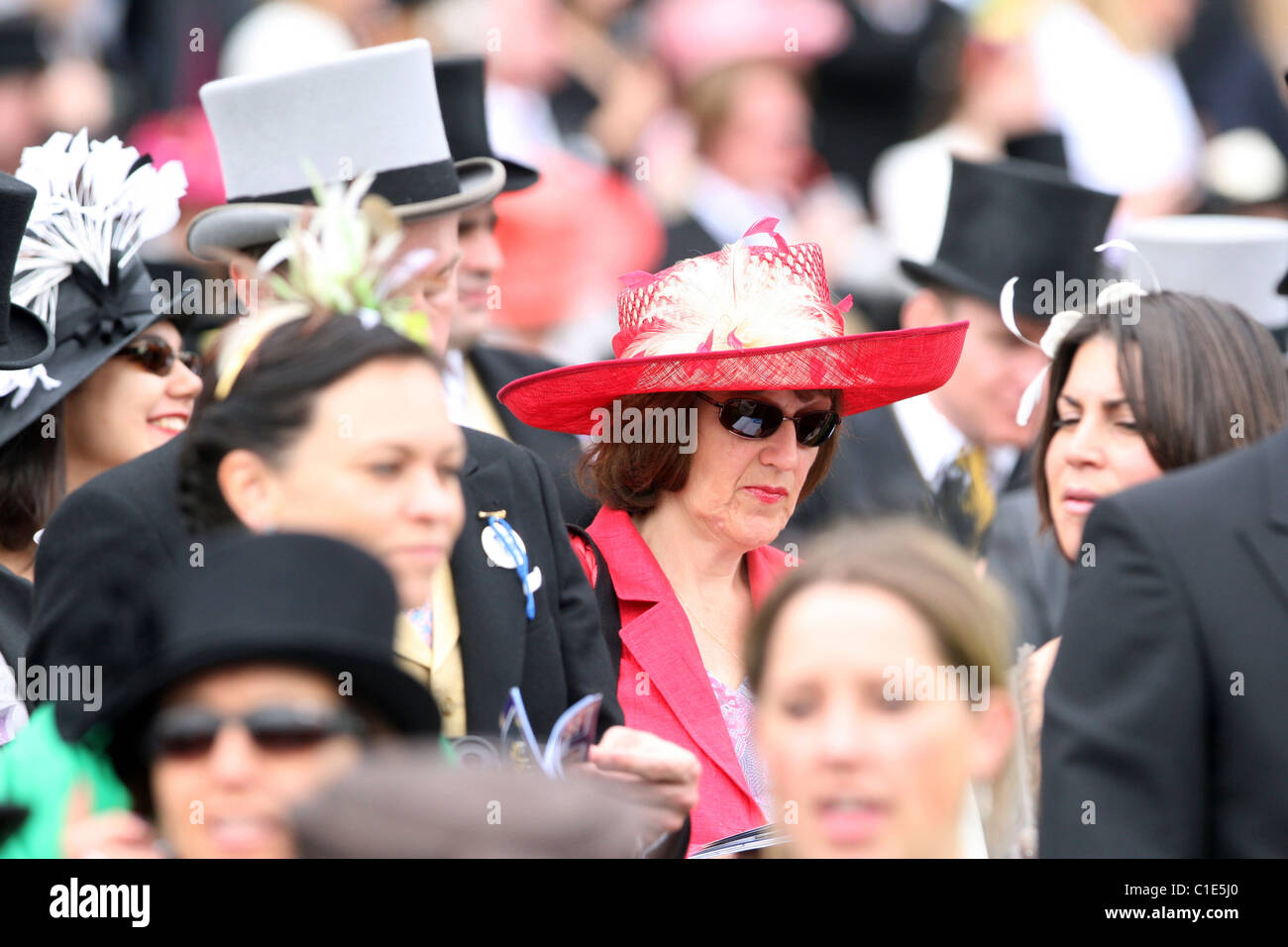 Elegantly dressed people at a horse race, Epsom, United Kingdom Stock ...