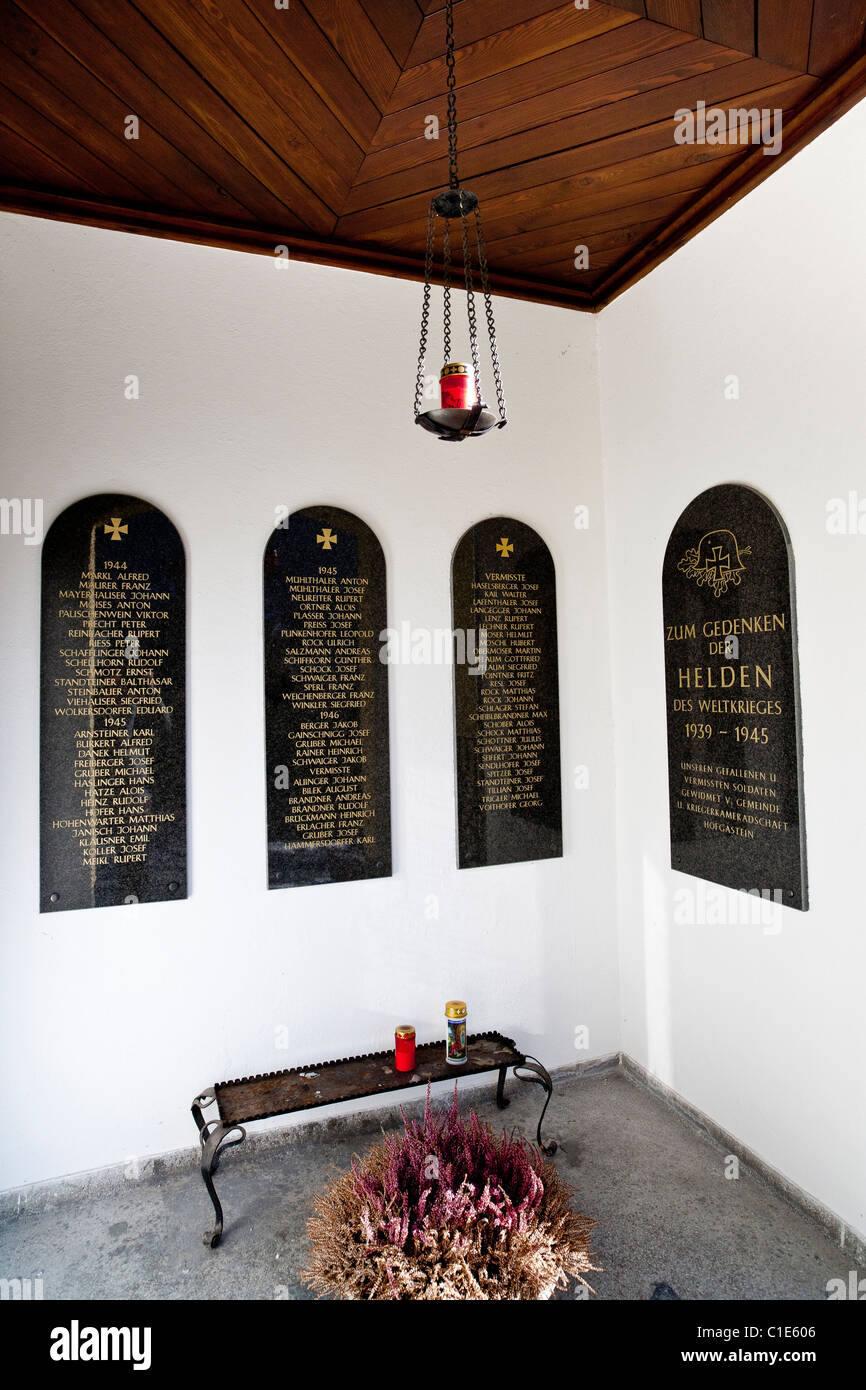 Name lists of local WWII heroes in a chapel of a cemetery Stock Photo ...