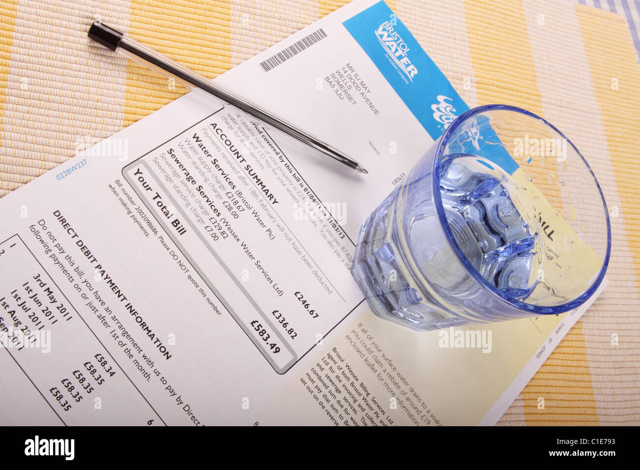 Water bill domestic water services and sewerage bill charge Stock Photo ...