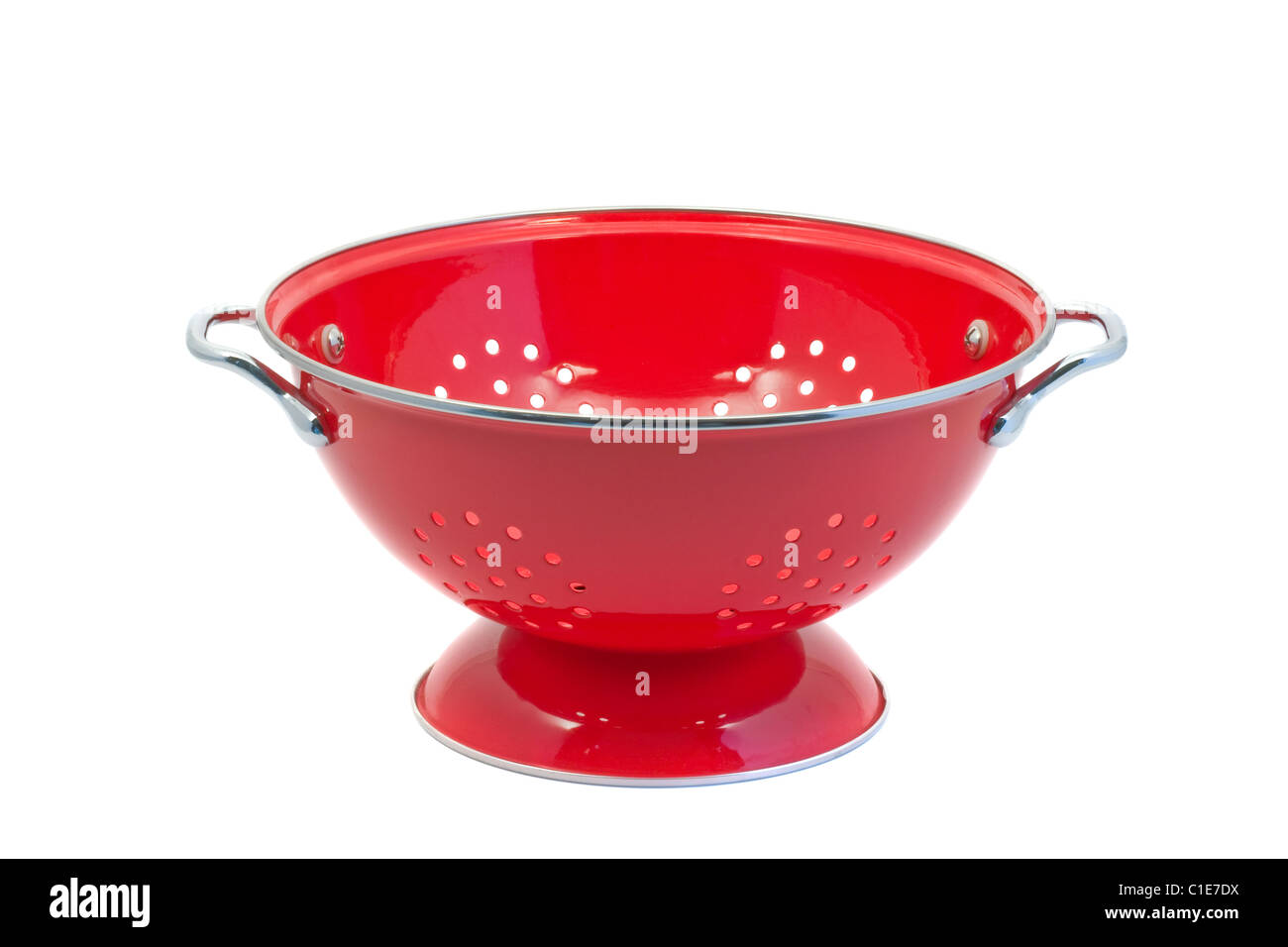 Red empty colander isolated over white background Stock Photo - Alamy