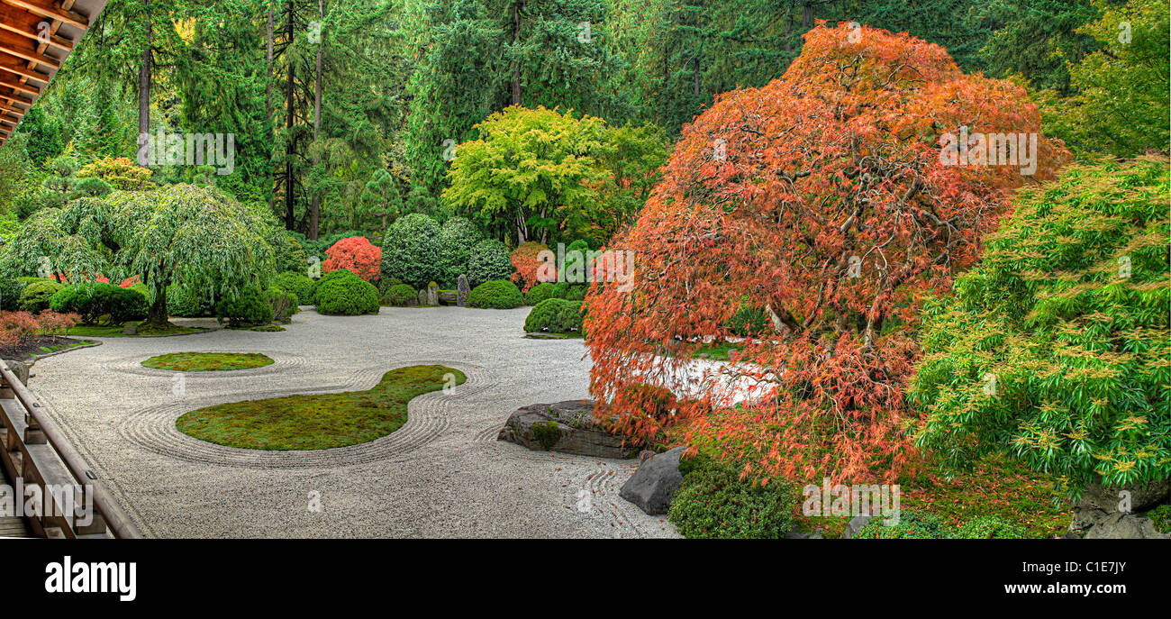 Portland Japanese Flat Garden by the Pavilion in the Fall Stock Photo ...