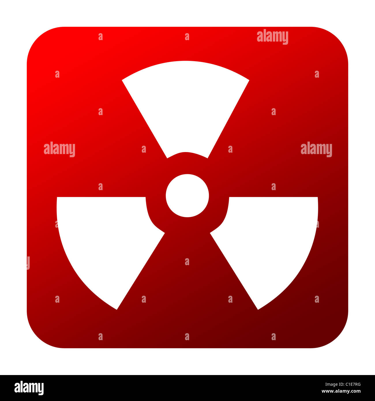 Red radioactive warning button, isolated on white background Stock ...
