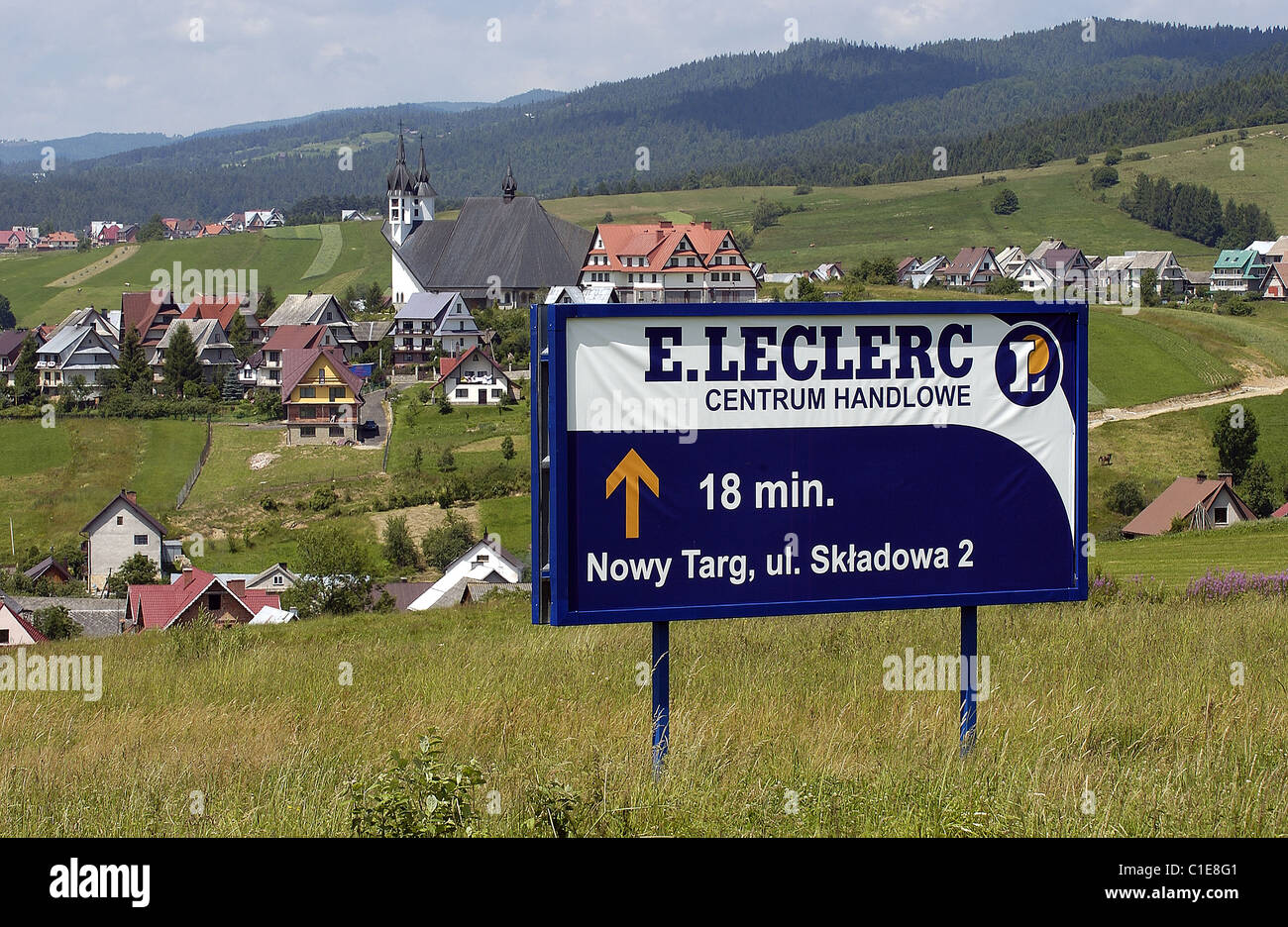 Poland, Lesser Poland, billboard for the Leclerc supermarkets Stock ...
