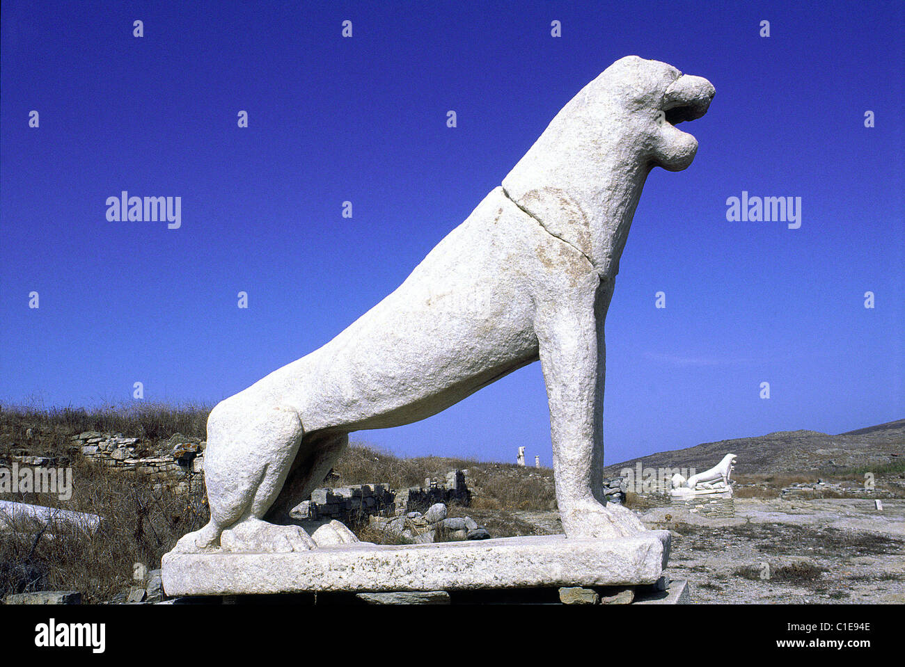 Greece, Cyclades Islands, Delos Island, ancient statue of a lion Stock ...