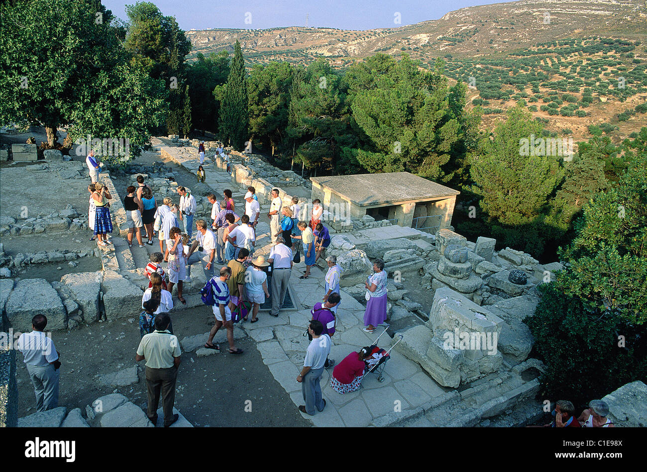 Greece, Crete, Minoan archeological site of Knossos, crowd of tourists ...
