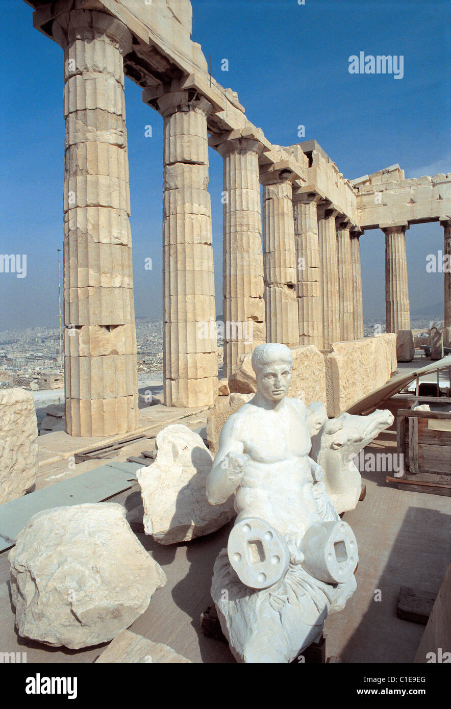 Greece, Athens, the Acropolis, Parthenon temple, modern reproduction of ...
