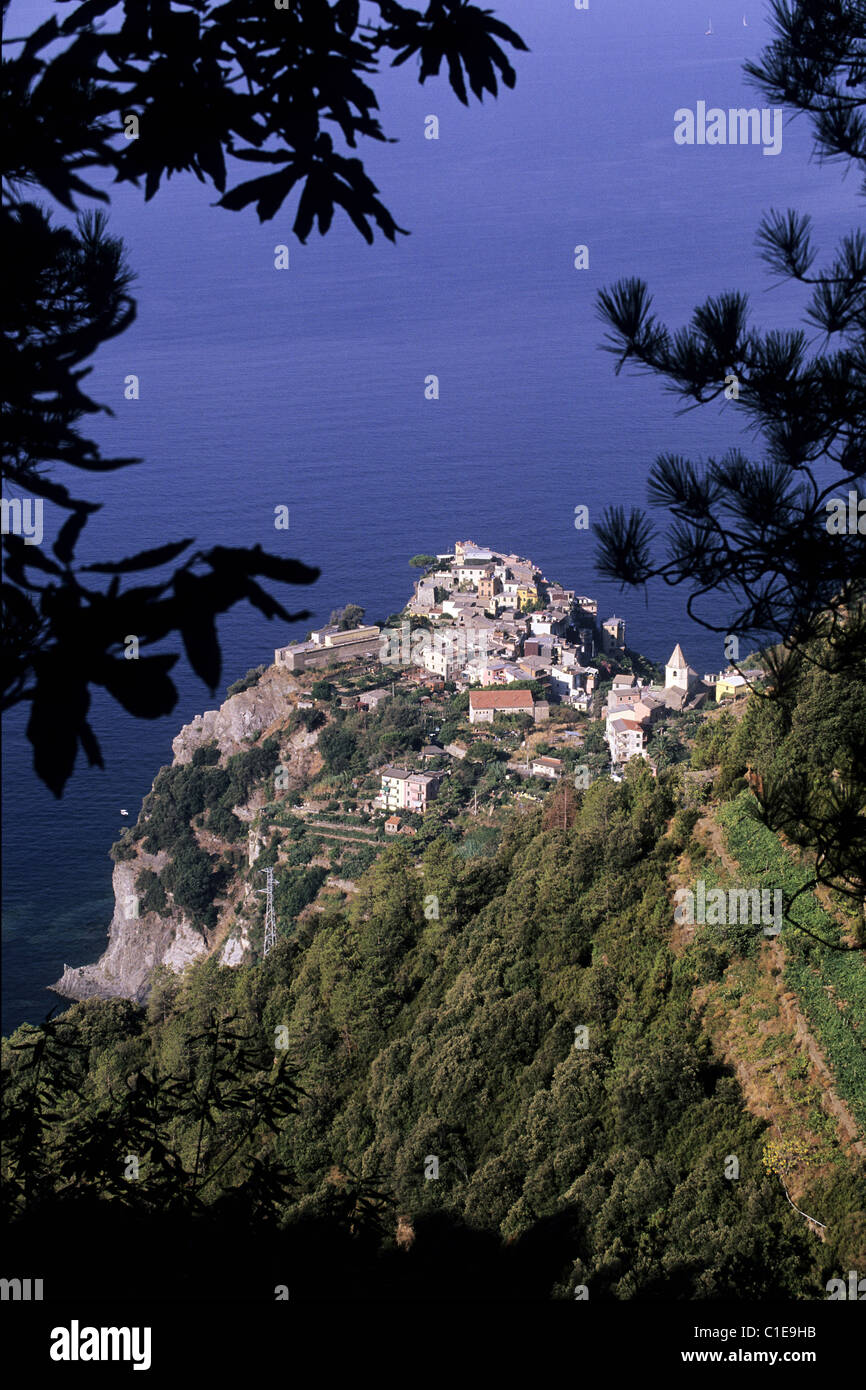 Italy, Liguria, the village of Corniglia in the Five Lands national ...