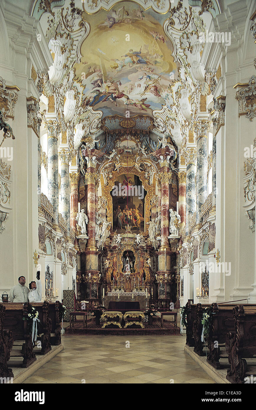 Germany, region of Bavaria, Wiese baroque style church, nave Stock ...
