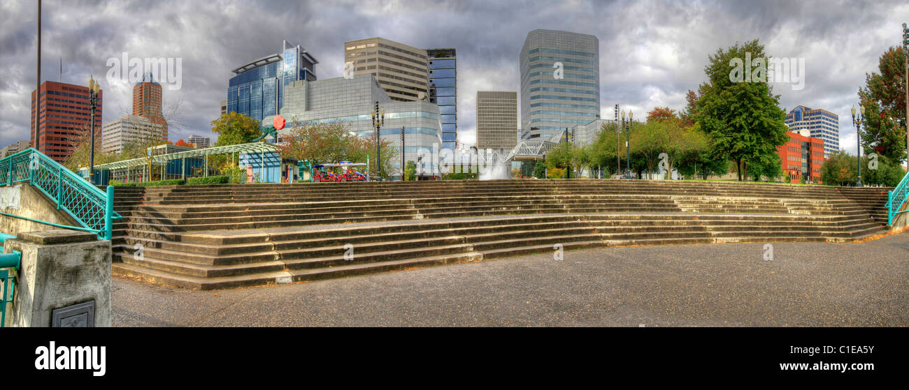 Portland Oregon Downtown Skyline from Waterfront Park Panorama Stock ...