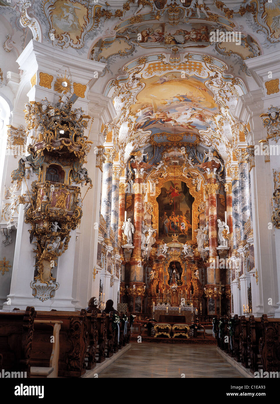 Germany, Region of Bavaria, Wiese baroque church, nave Stock Photo - Alamy