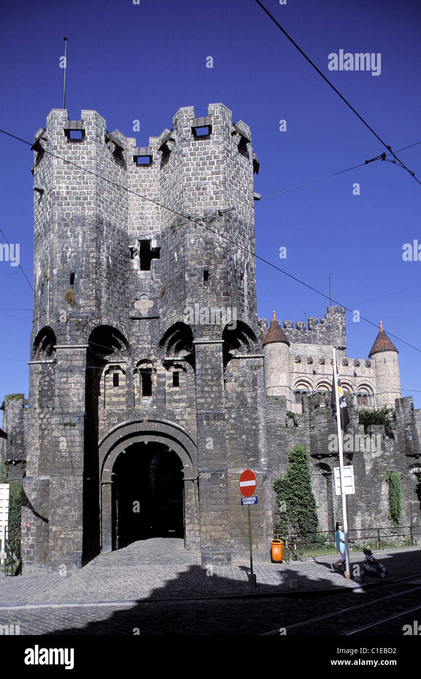 Belgium, Ghent, Veerleplein square, the Flanders earls’ castle Stock ...