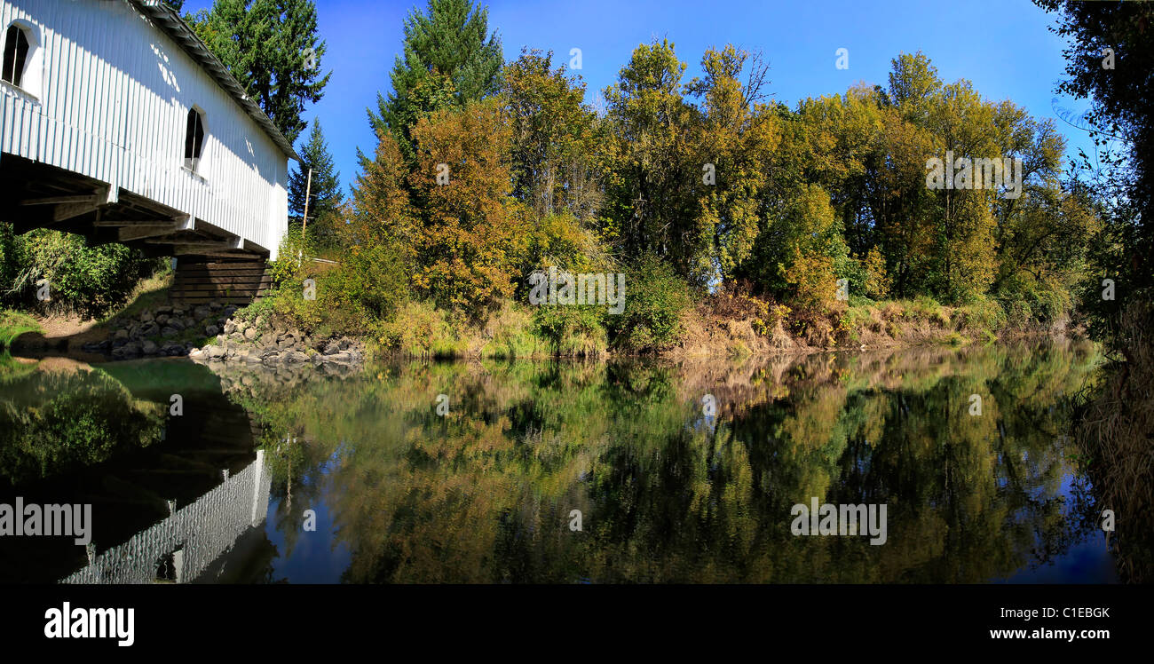 Hoffman Covered Bridge Over Crabtree Creek in Oregon Panorama Stock ...