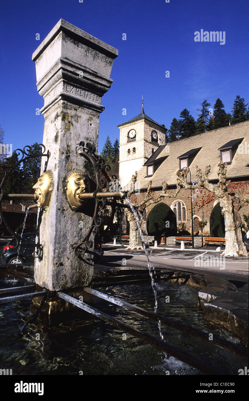 France, Haute Savoie, lime tree square in Samoens (Giffre valley Stock ...