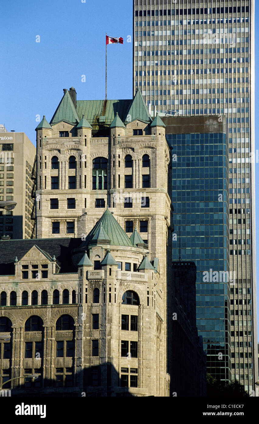 Canada, Quebec, frontages of buildings of the downtown area of Montreal ...