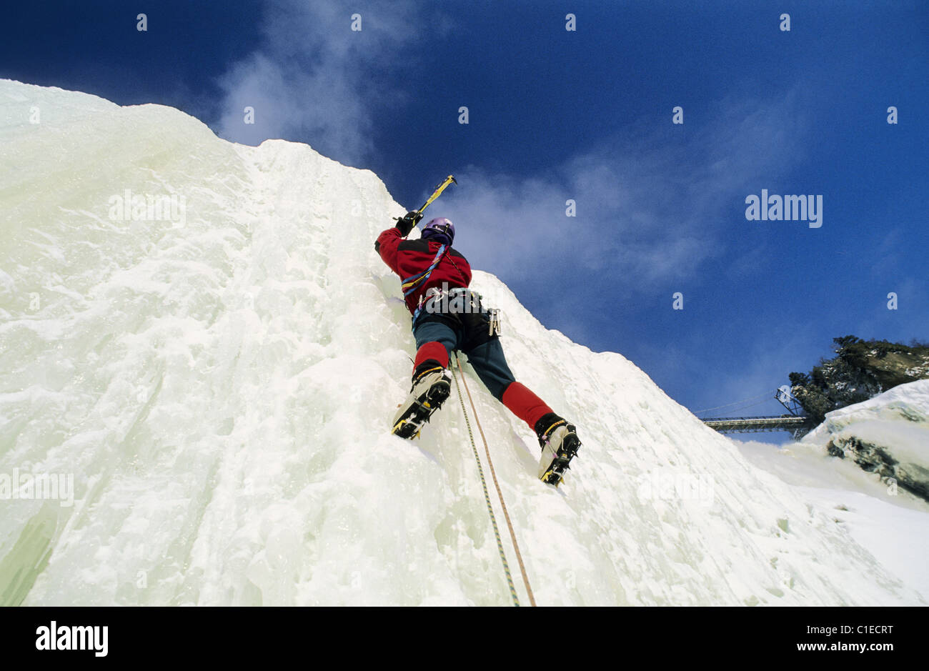 Canada, Quebec Province, climbing of the cold water falls of ...