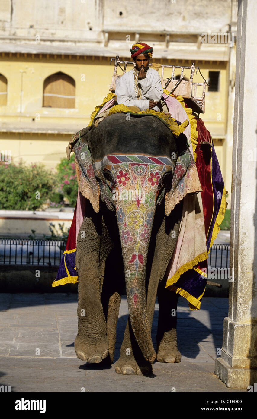 India, Rajasthan State, Jaipur area, Amber Palace, colourful decorated ...