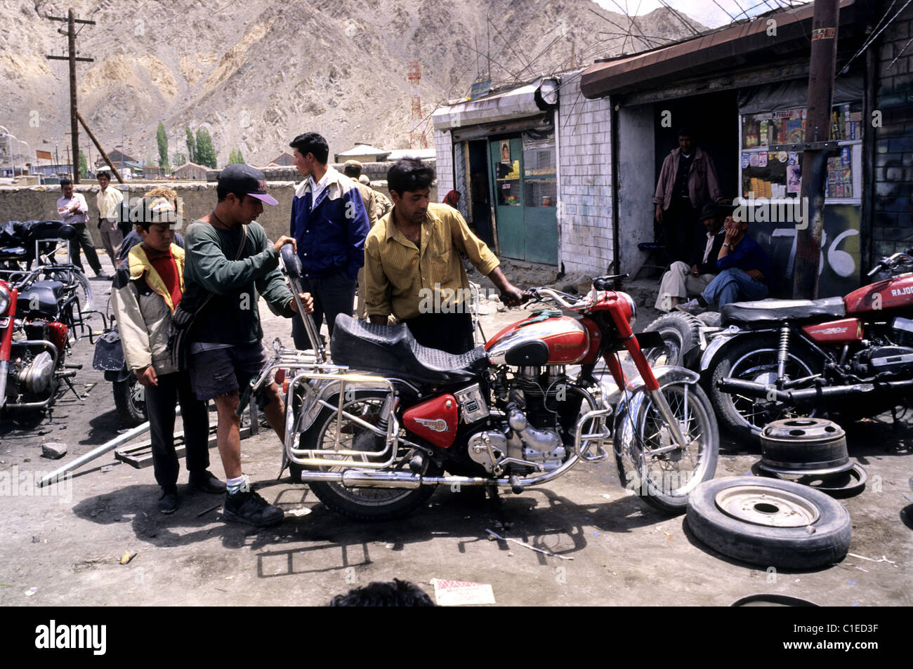 India, Ladakh, Leh, bike repair service in a garage Stock Photo - Alamy