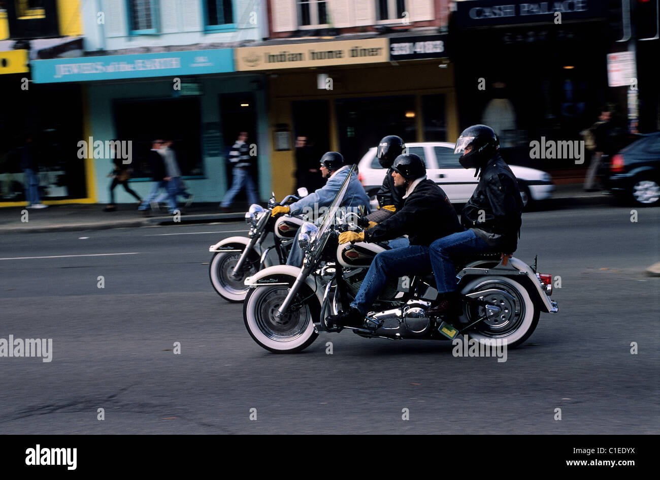 Australia, Sydney, Bikers in Harley Davidson in the hot district of ...