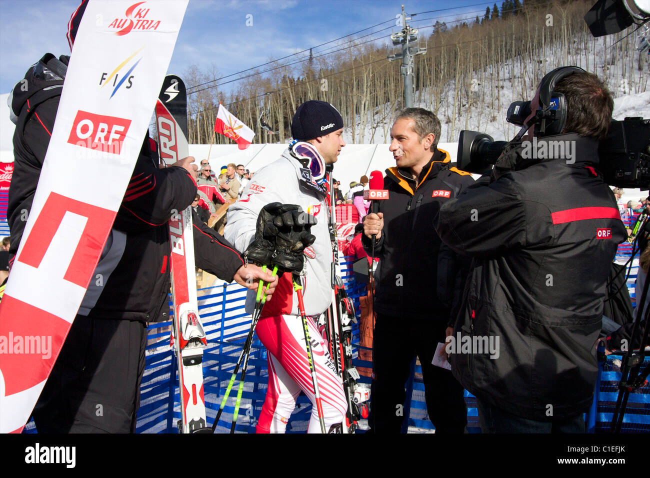 Benjamin Raich giving an interview to Austrian television Stock Photo ...