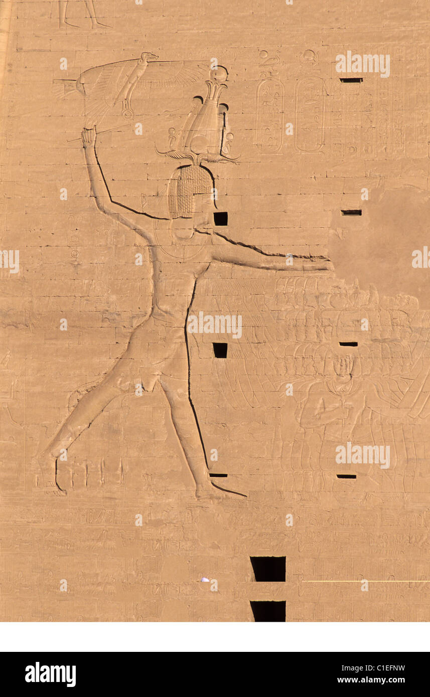 Egypt, Nile Valley, Horus temple in Edfu, hieroglyph representing the ...