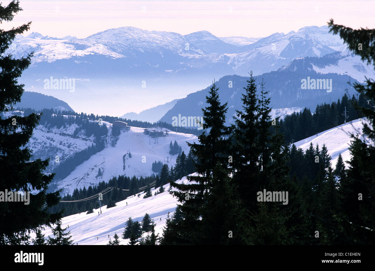 France, Haute Savoie, ski resort of Avoriaz in the Alps, landscape of ...