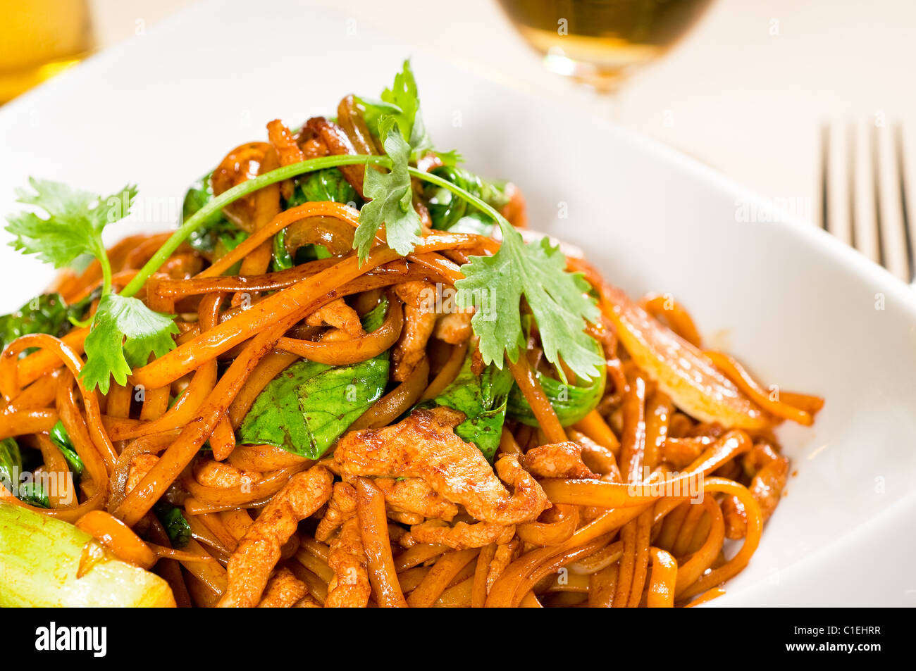 classic fresh chinese fried noodles with pork and vegetables and ...